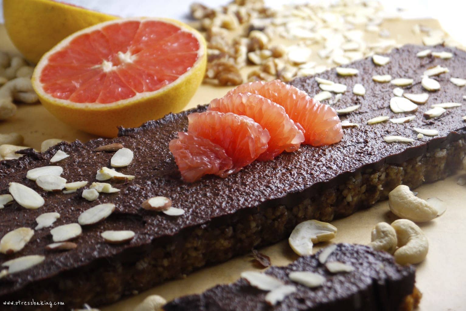 No-Bake Raw Chocolate Grapefruit Tart with Nut Crust | Stress Baking